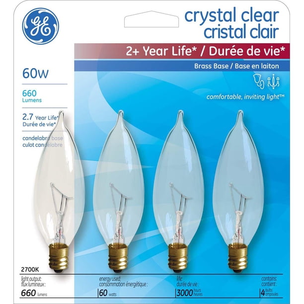 GE Crystal Clear 60W Bent Tip 4PK - Walmart.ca