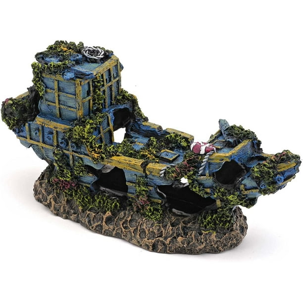 Penn-Plax Sunken Treasure Pirate Ship - Small Resin Aquarium Ornament ...