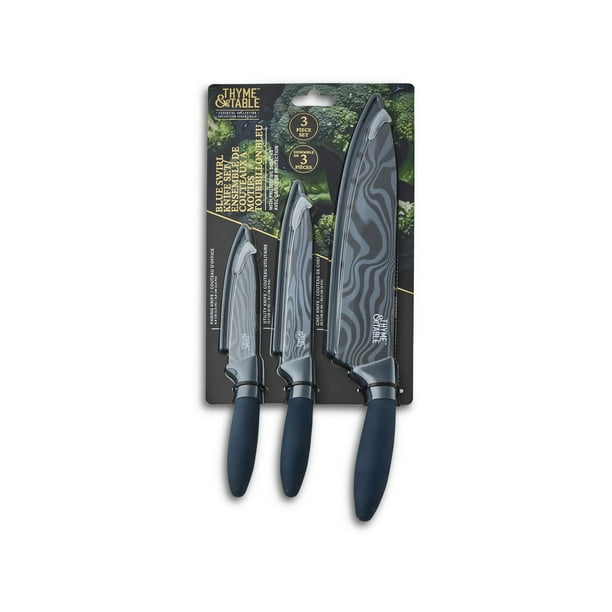 Thyme & Table 3-Piece Stainless Steel Blue Swirl Knife Set, Knife Set ...