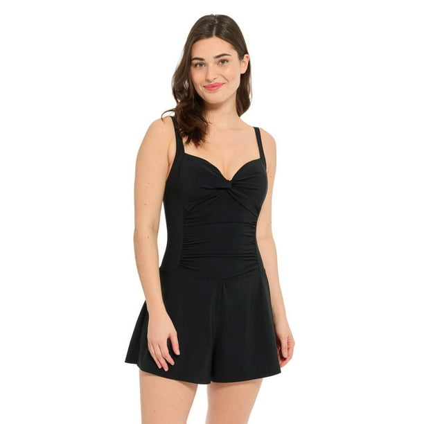 Captiva Women's Ruched Twist Front Swim Romper One Piece Swimwear ...