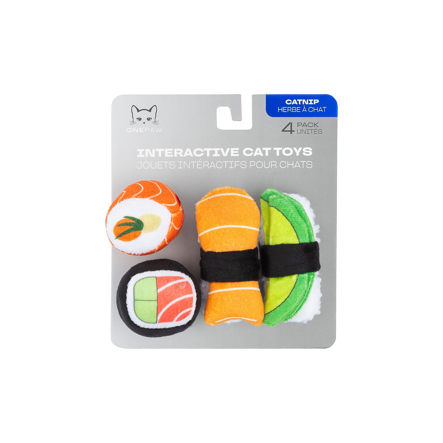One Paw, Sushi Shaped 4-Pack Cat Toys, Fun and Interactive, 4-Pack Cat ...