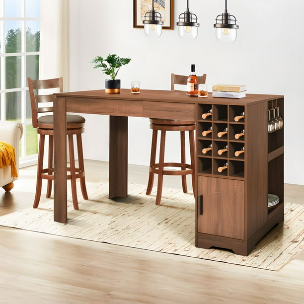 Homycasa Counter Bar Height Dining Table with Door Built-In Storage for ...