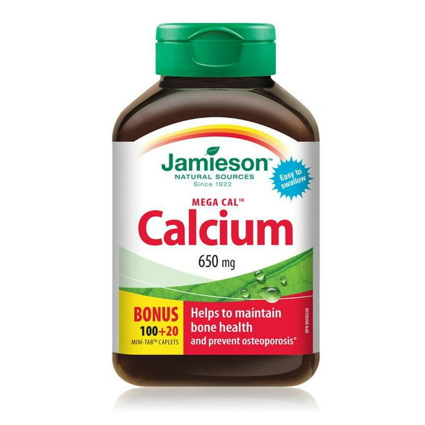 Jamieson Mega Cal Calcium 650 mg Mini-Tab Caplets, 100+20 caplets ...
