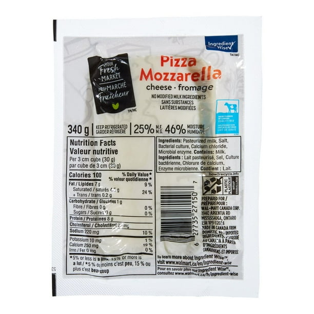 Your Fresh Market Pizza Mozzarella Cheese, 340 g - Walmart.ca