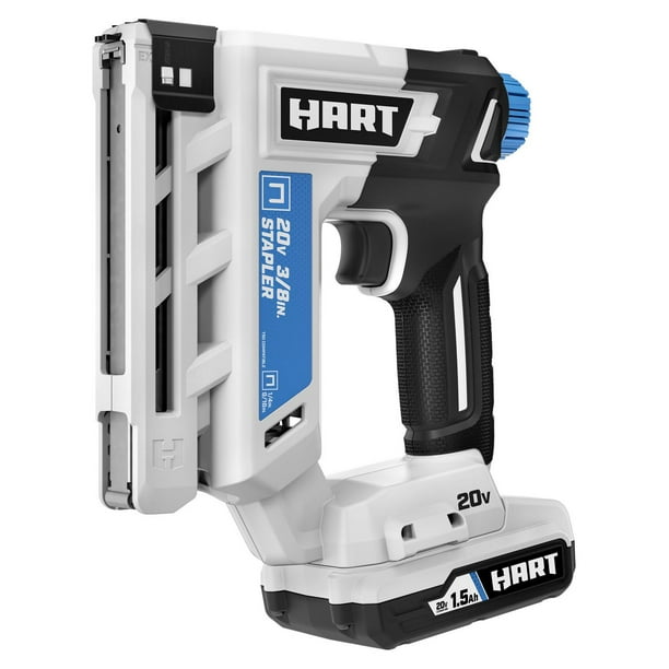 HART 20-Volt 3/8-Inch Crown Staple Gun Kit (1) 20-Volt 1.5 Ah Lithium ...