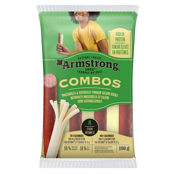 Armstrong Combos Mozzarella & Naturally Smoked Salami Sticks, 180 g (8 ...