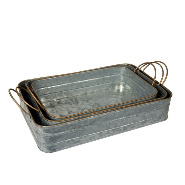 Truu Design, Farmhouse Modern, Galvanized Metal Rectangular Tray Set ...