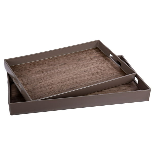 Truu Design Dark Woodgrain Decorative Tray Set - Walmart.ca