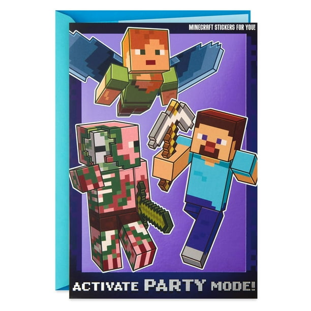 Hallmark Minecraft Birthday Card for Kids with Stickers, Party Mode ...