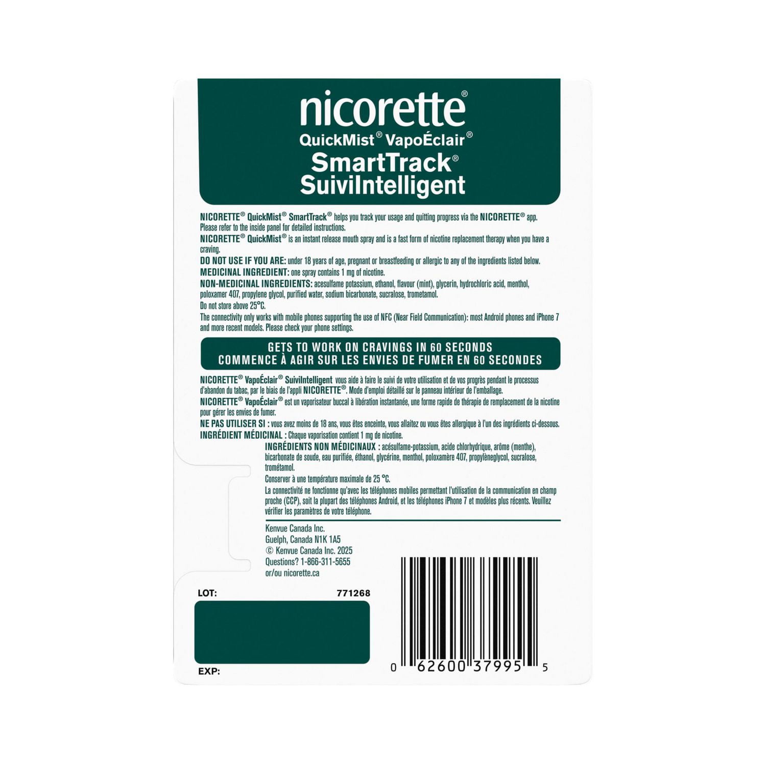Nicotine Mouth Spray Nicorette QuickMist Mouth 150 1/mg Nicotine Spray