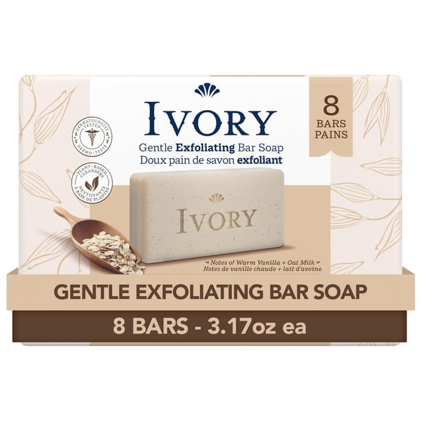 Ivory Gentle Exfoliating Bar Soap, Notes of Warm Vanilla + Oat Milk ...