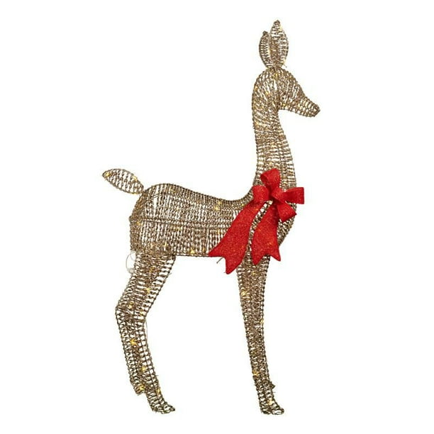 Light-up Twisted Weave Deer with Red Bow, 84 Warm White LED Lights ...