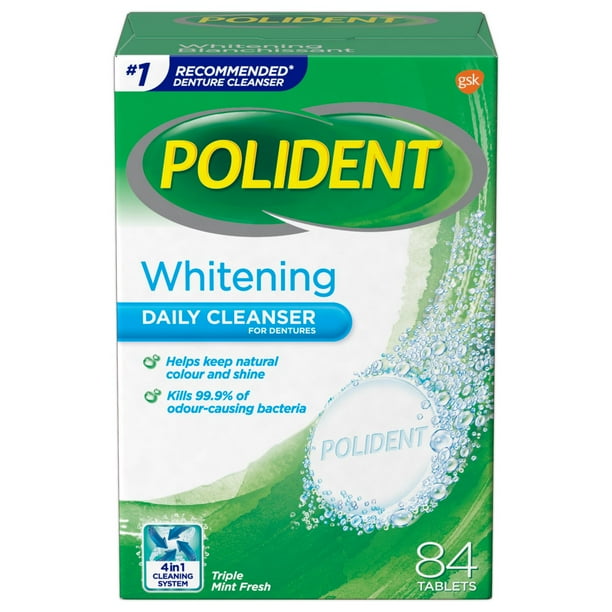 Polident Whitening Denture Cleanser, 84 Tablets, 84 tabs Triple Mint ...
