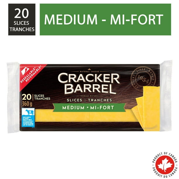 Cracker Barrel Medium Cheddar Cheese Slices, 20 Slices - 360 Grams ...