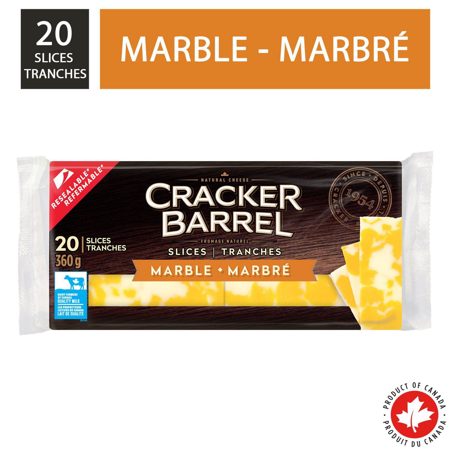 Cracker Barrel Marble Cheddar Cheese Slices, 20 Slices - 360 Grams ...
