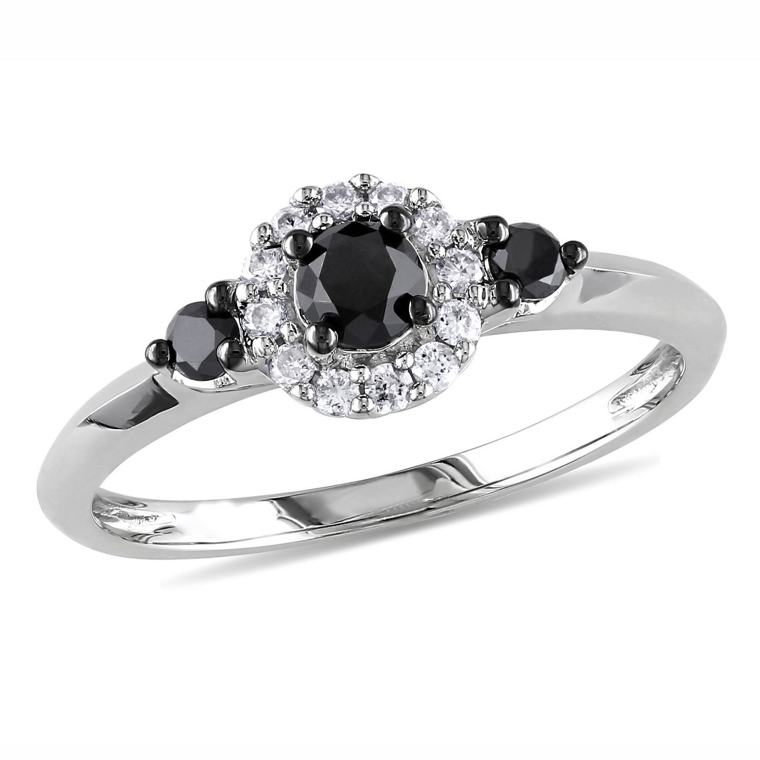 Miadora 0.50 Carat T.W. Black and White Diamond 10 K White Gold Three ...