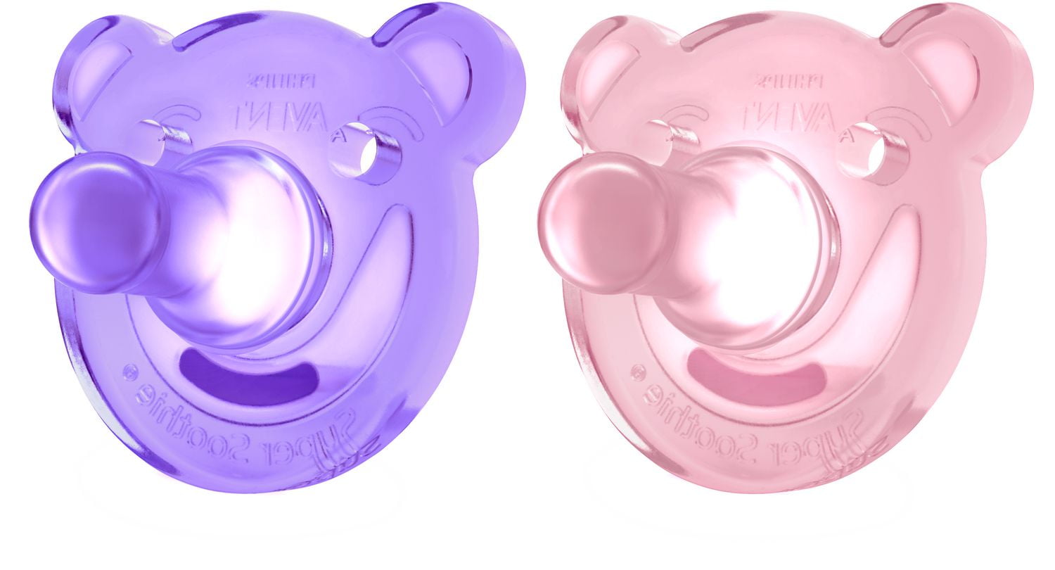 Philips Avent Soothie Pacifier, 3+ months, Pink/Purple, Bear Shape, 2 ...
