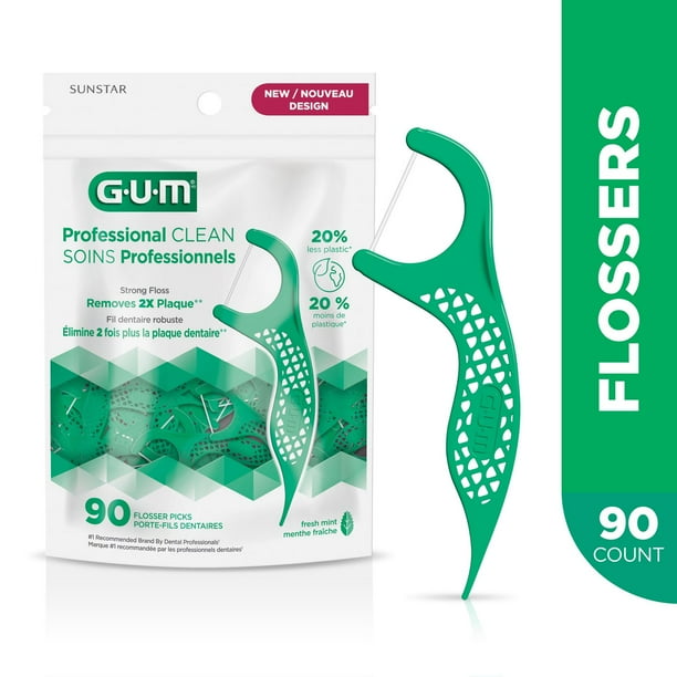 GUM® Professional Clean Flossers, Fresh Mint Flavour, 90 Count - Walmart.ca