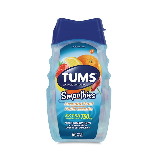 Tums Extra Strength 750mg Smoothies Antacid for Heartburn Relief, 60 ...