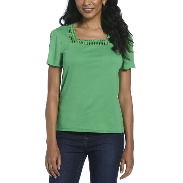RAFAELLA Women's Square Neckline Short Sleeve Tee Shirt - Walmart.ca