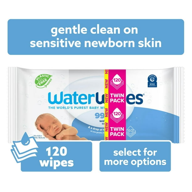 WaterWipes Original 99.9% Water Based Baby Wipes, Unscented, 120 Count ...