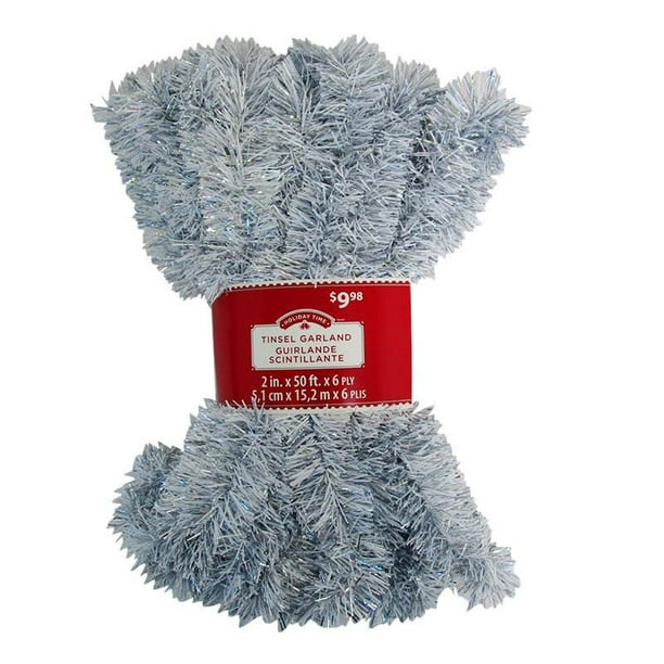 Silver/White Long Length Premium Tinsel Garland, Silver/White Tinsel ...
