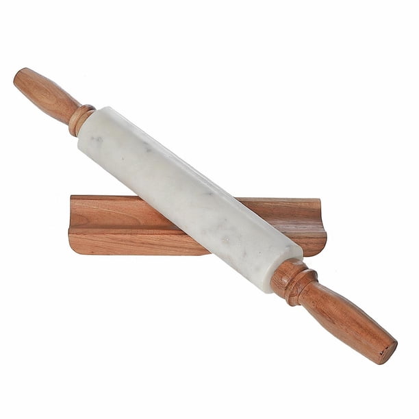 White Marble & Wooden Handle Rolling Pin With Wooden Base - Walmart.ca