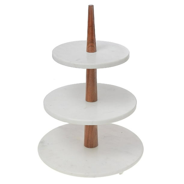 White 3 Tier Marble Cake Stand With Wood Pipe - Walmart.ca