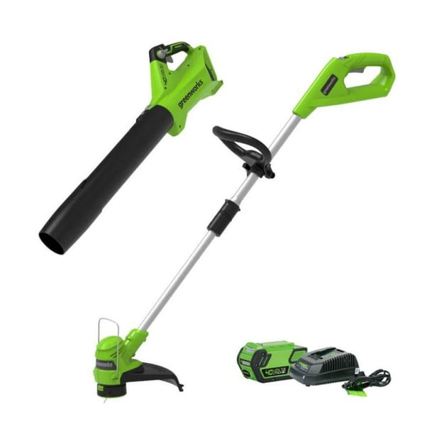 Greenworks 40V 12-Inch Telescoping Shaft String Trimmer + Jet Blower, 4 ...