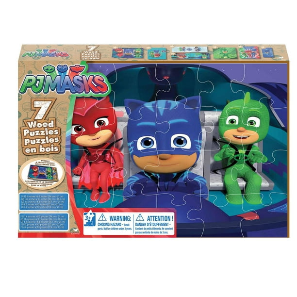 PJ Masks Jigsaw Puzzles for Kids, Set of 7 Wood Puzzles with Storage ...
