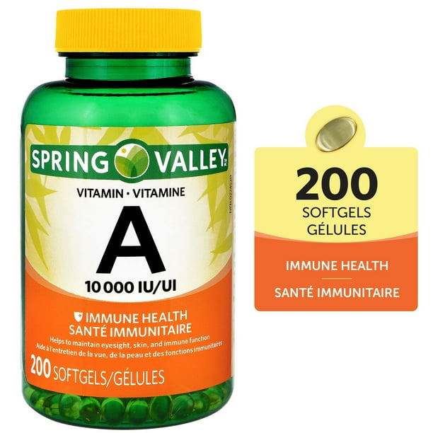 Spring Valley Vitamin A 10,000IU, 200 Softgels - Walmart.ca
