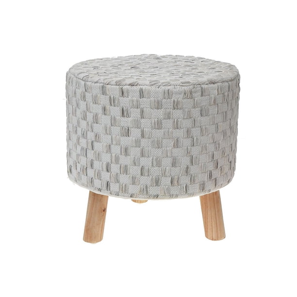 Flat Handwoven Pouf Wooden Stand Cream & Grey - Walmart.ca