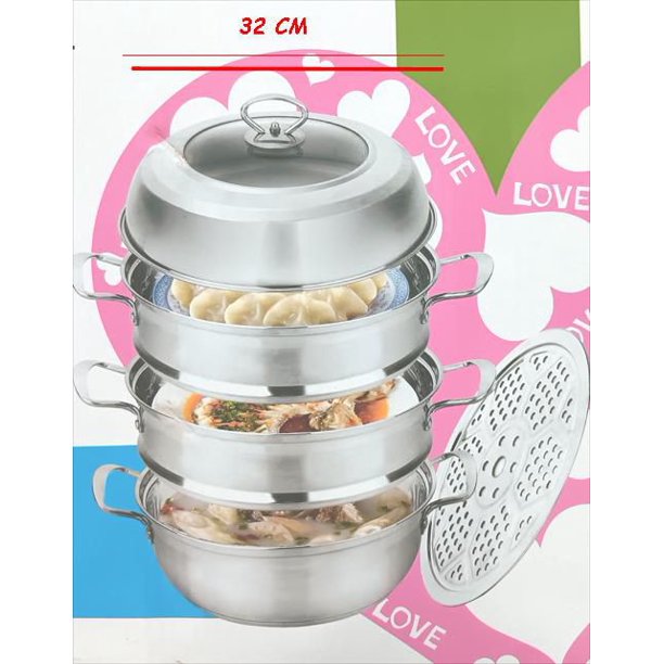 Sunwealth 3-Tier Stainless Steel Steamer with Glass Lid - 26cm - Walmart.ca