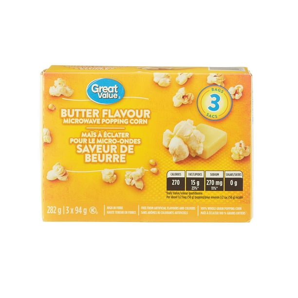 Great Value Butter Flavour Microwave Popcorn - Walmart.ca
