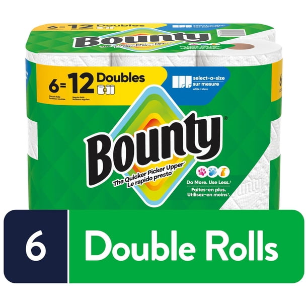 Bounty Paper Towels Select-A-Size White, 6 Double Rolls Per Roll ...