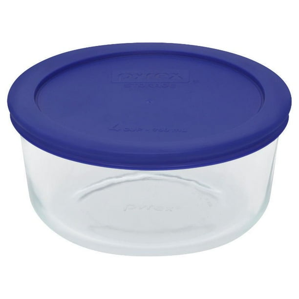 Pyrex® 4-Cup Round Glass Container with Blue Plastic Cover - Walmart.ca