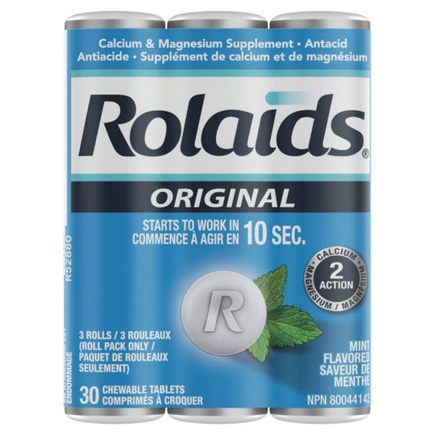 Rolaids Original Strength Antacid, 30 Chewable Tablets, Mint Flavor, Original Strength Heartburn ...
