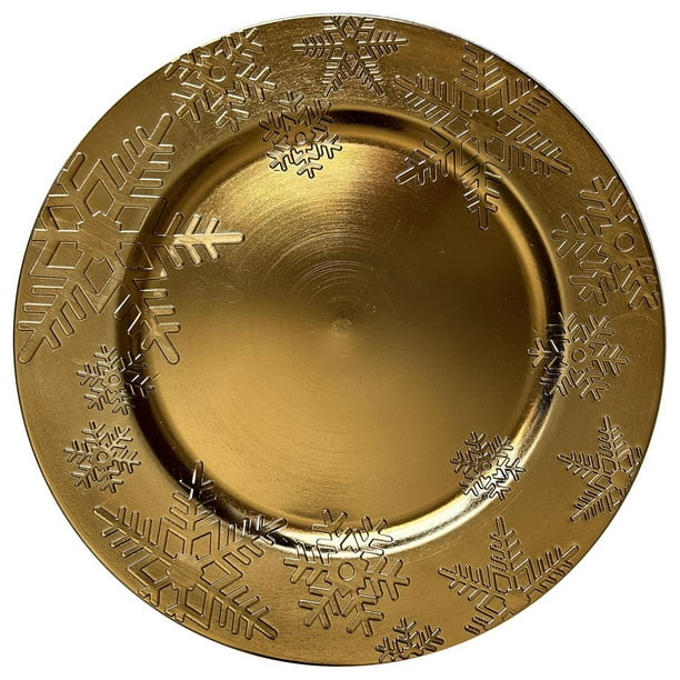 Holiday Time Gold, Silver and Red Plastic Snowflake Charger Plate ...
