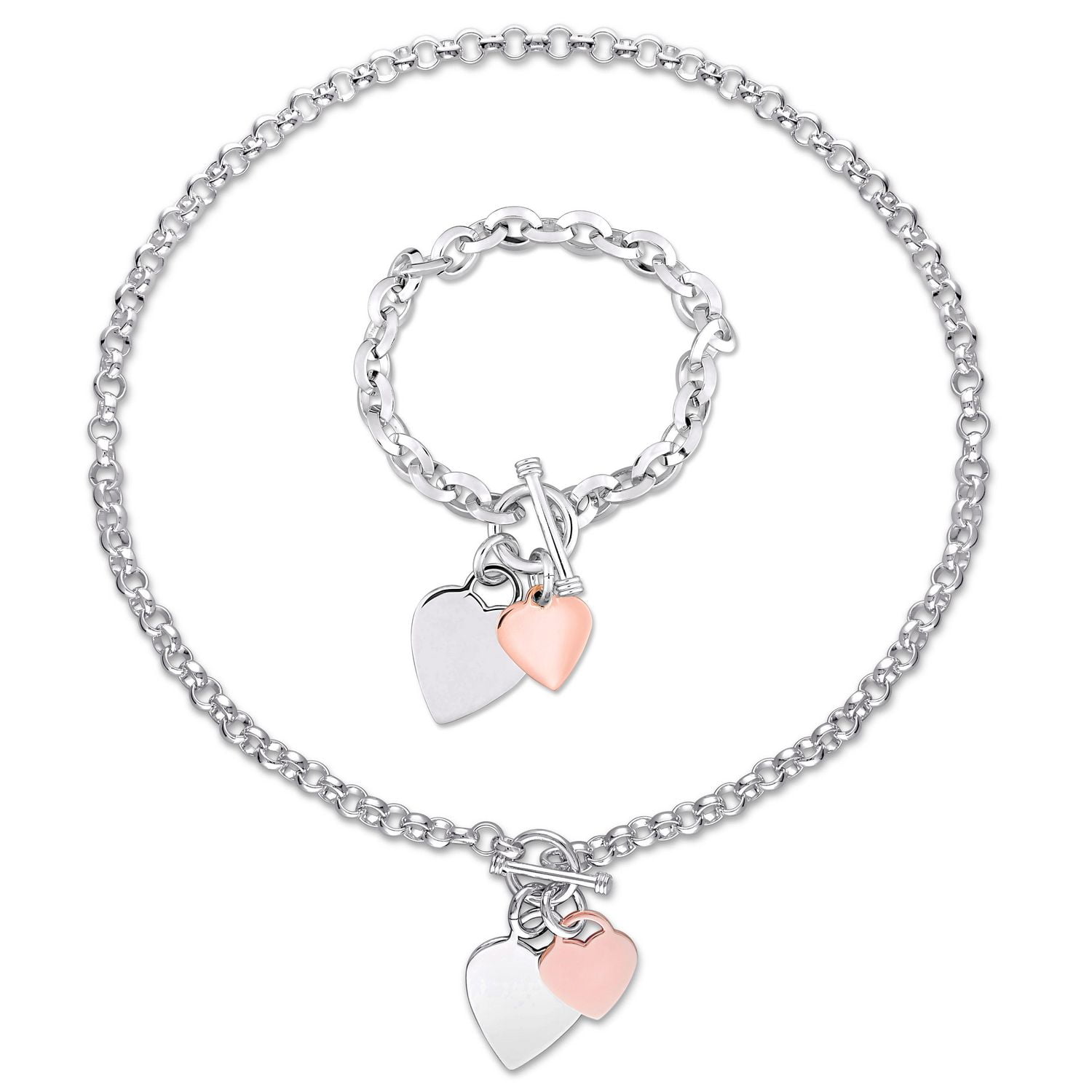 Click here for Asteria 2-Piece Sterling Silver Heart Charm Bracel... prices