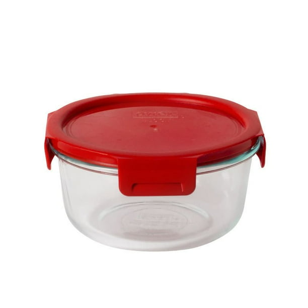 Pyrex 4-Lock 4 Cup 946 ml Round Storage with Poppy Plastic Cover ...