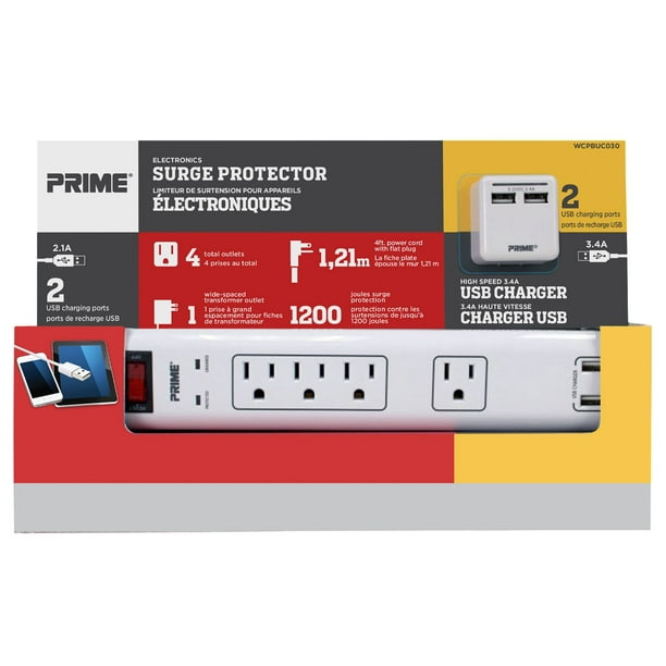 Prime 6-outlet Surge Strip & Portable USB Charger - Walmart.ca