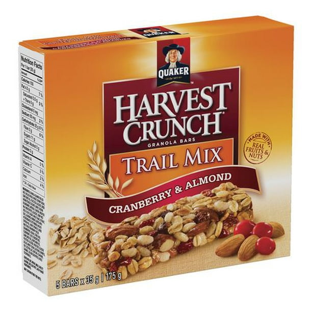 Quaker Harvest Crunch Trail Mix Cranberry & Almond Granola Bars, Trail ...