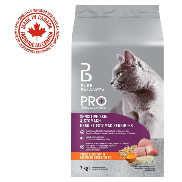 Pure Balance Pro+ Sensitive Skin & Stomach with Turkey & Rice Dry Cat ...