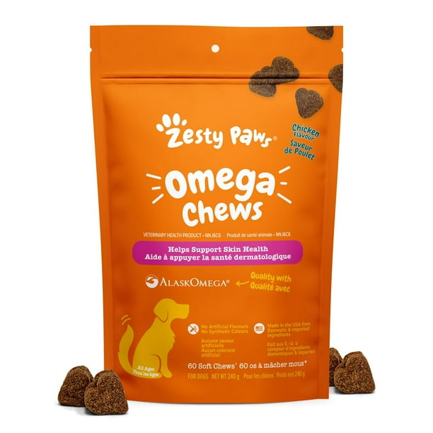 Zesty Paws Omega Chicken Daily Soft Chews Dog Supplement, 60 Soft Chews ...