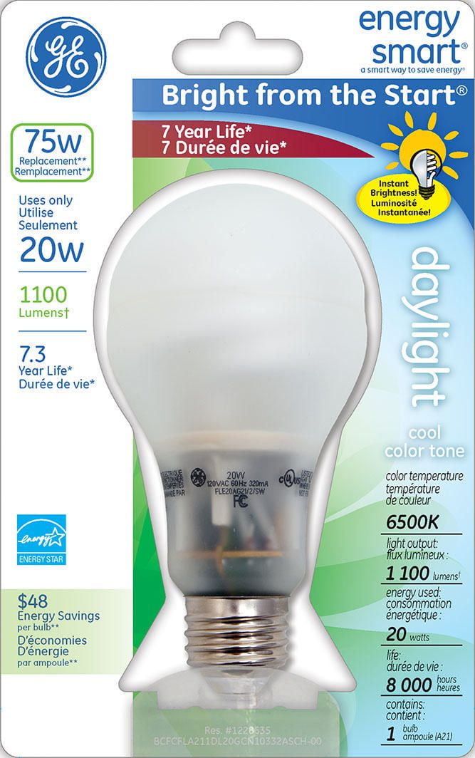 GE Energy Smart Bright from The Start CFL 20W A21 1PK | Walmart Canada