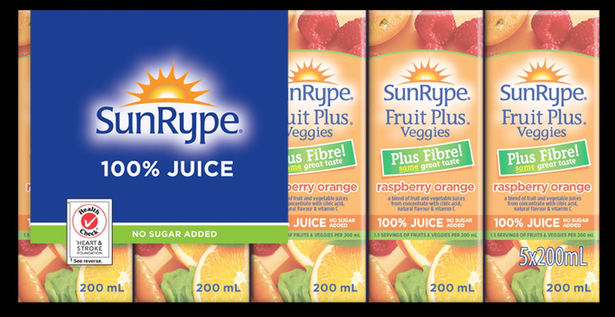 Sun-Rype Fruit Plus Raspberry Orange 100% Juice - 5X200ml at Walmart.ca ...