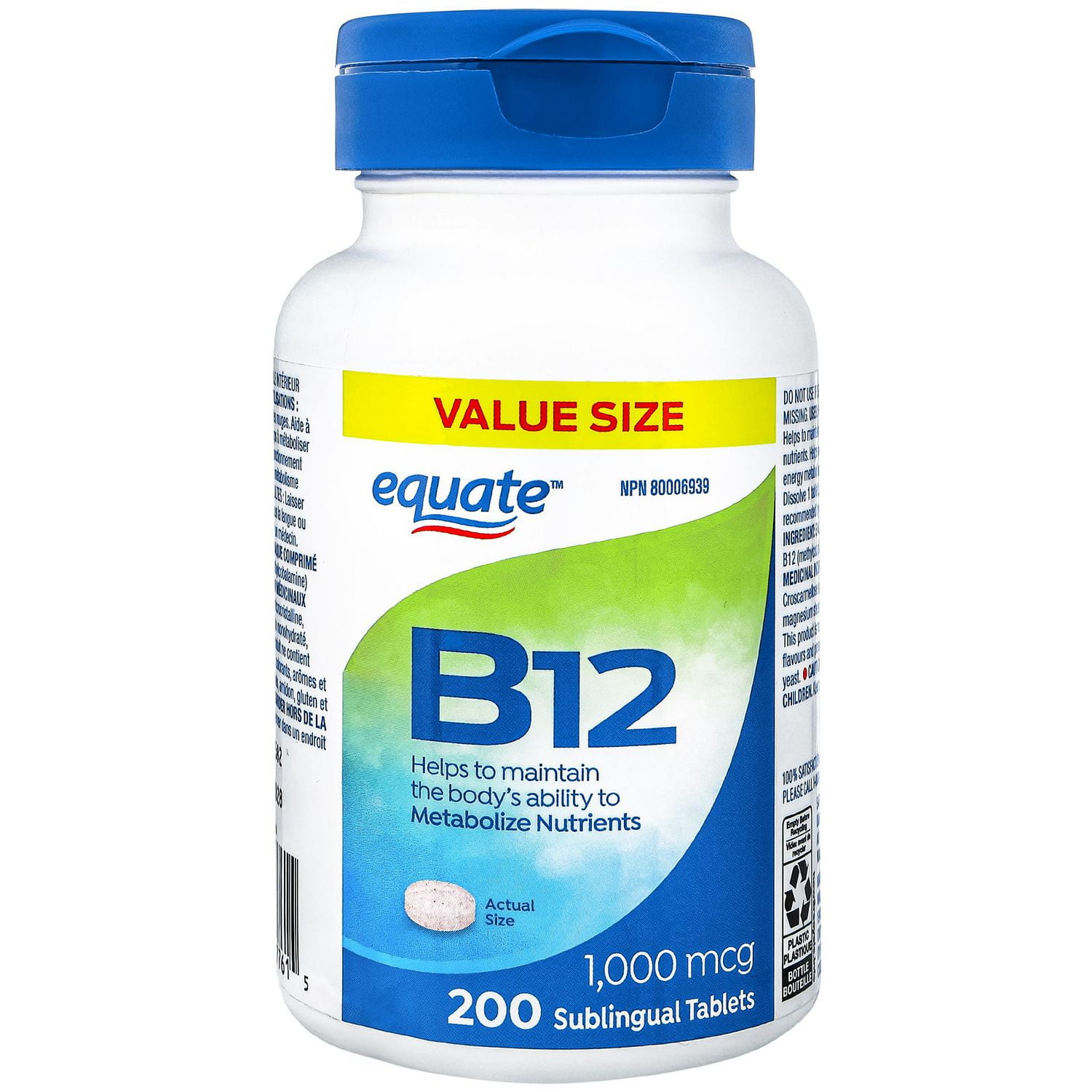 Equate Vitamin B12 1000mcg, 200 Sublingual Tablets - Walmart.ca