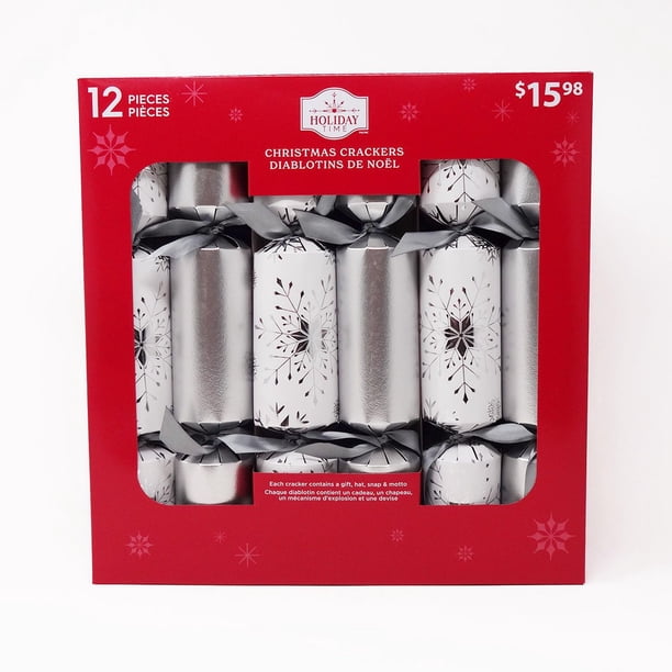 HOLIDAY TIME 12PK X 12" PREMIUM CHRISTMAS CRACKERS, SILVER SNOWFLAKE ...
