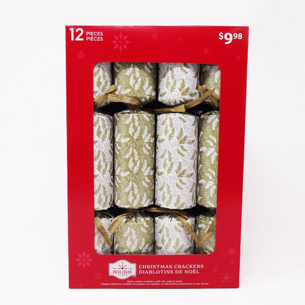 HOLIDAY TIME 12PK X 11" FAMILY CHRISTMAS CRACKERS, GOLD FOLIAGE PATTERN ...