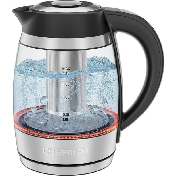 CHEFMAN Lightning 1.8L Custom-Temp Electric Kettle, 1750W with Tea Infuser - Stainless Steel ...